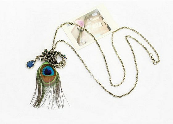 Peacock Feather Necklace Love Pendant Jewelry Necklace Prom Necklace Over Drilling On Luulla